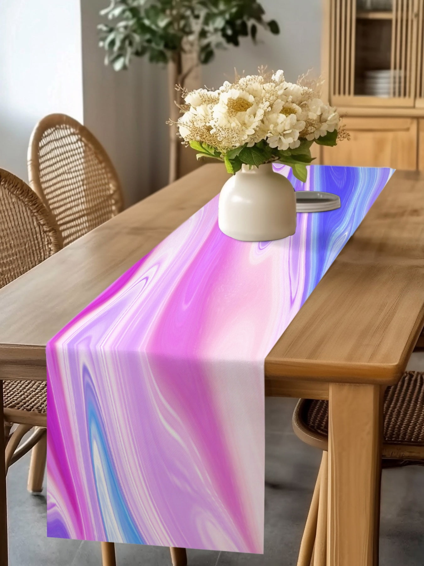 Burlap Table Runner 60 Inches Long, Colorful Rainbow Wave Stripe Color ...