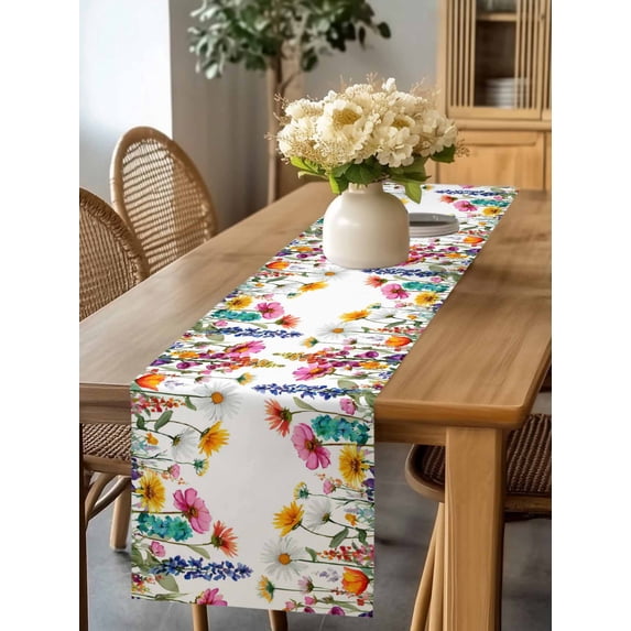 Burlap Table Runner 60 Inches Long, Country Colorful Wildflower Herb ...