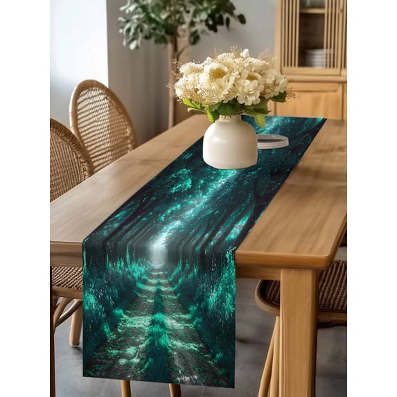Burlap Table Runner 60 Inches Long, Country Forest Path Artwork Non ...