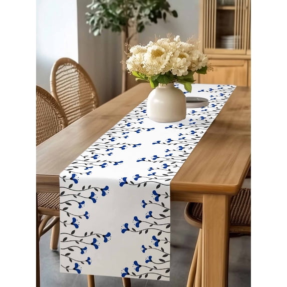 Burlap Table Runner 60 Inches Long, Country Navy Blue Flower Branch Non ...