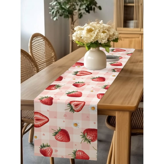 Burlap Table Runner 60 Inches Long, Country Strawberry Daisy Flower Non ...