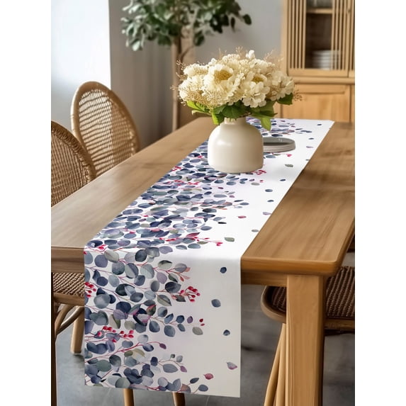 Burlap Table Runner 60 Inches Long, Eucalyptus Fruit Watercolor Leaves ...