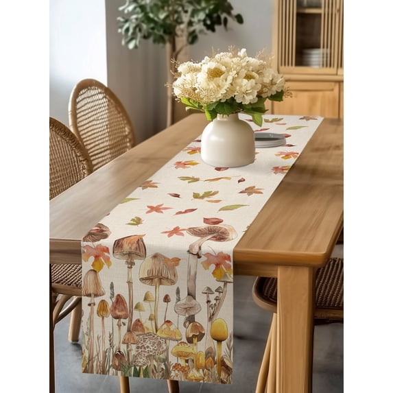 Burlap Table Runner 60 Inches Long, Fall Mushrooms Thanksgiving Non ...