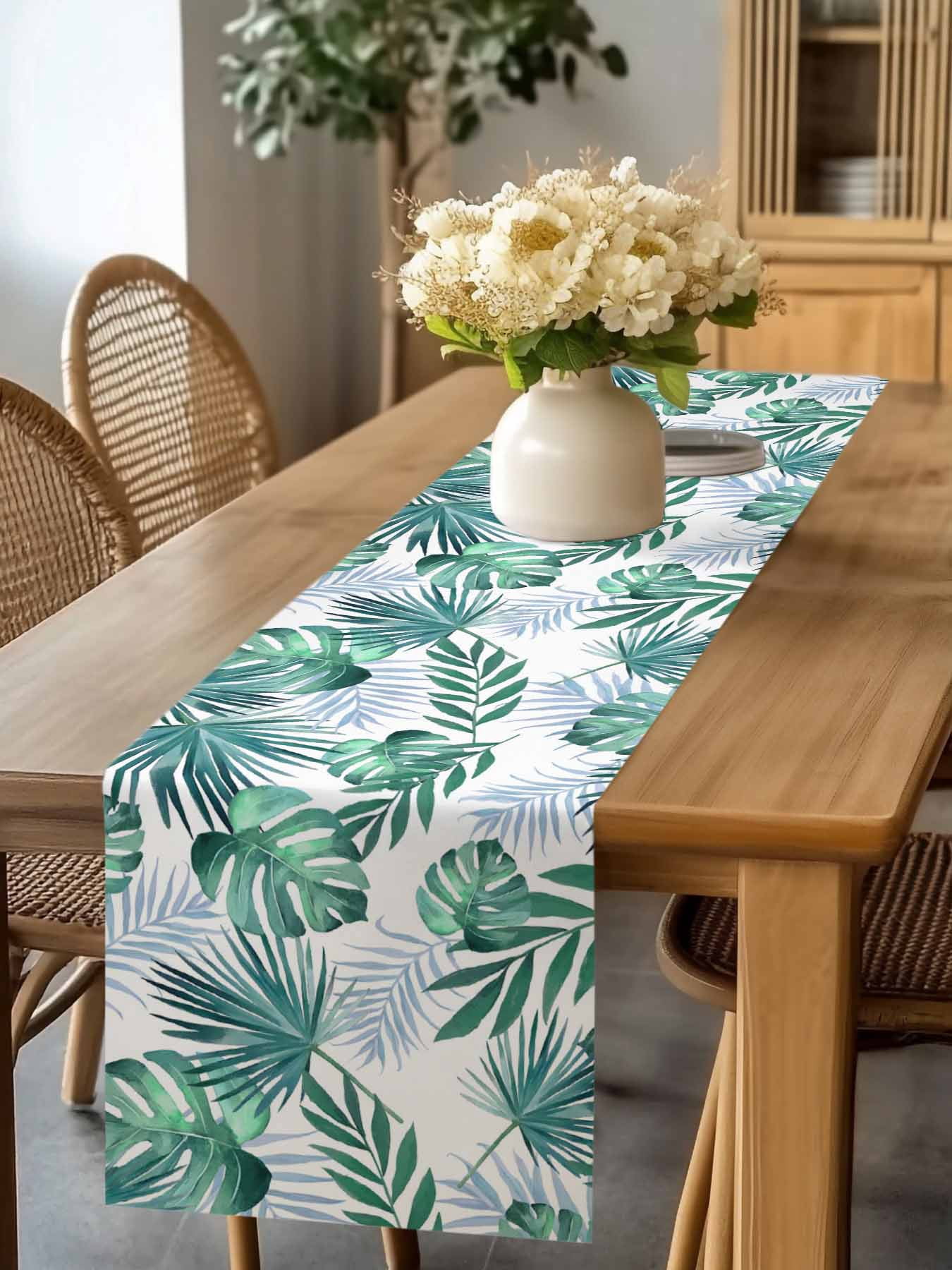 Burlap Table Runner 60 Inches Long, Farm Botanical Monstera Leaves Non ...