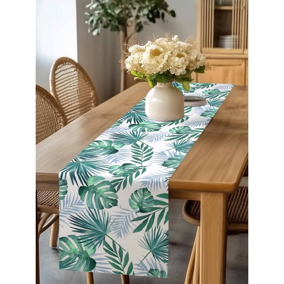 Burlap Table Runner 60 Inches Long, Farm Botanical Monstera Leaves Non ...