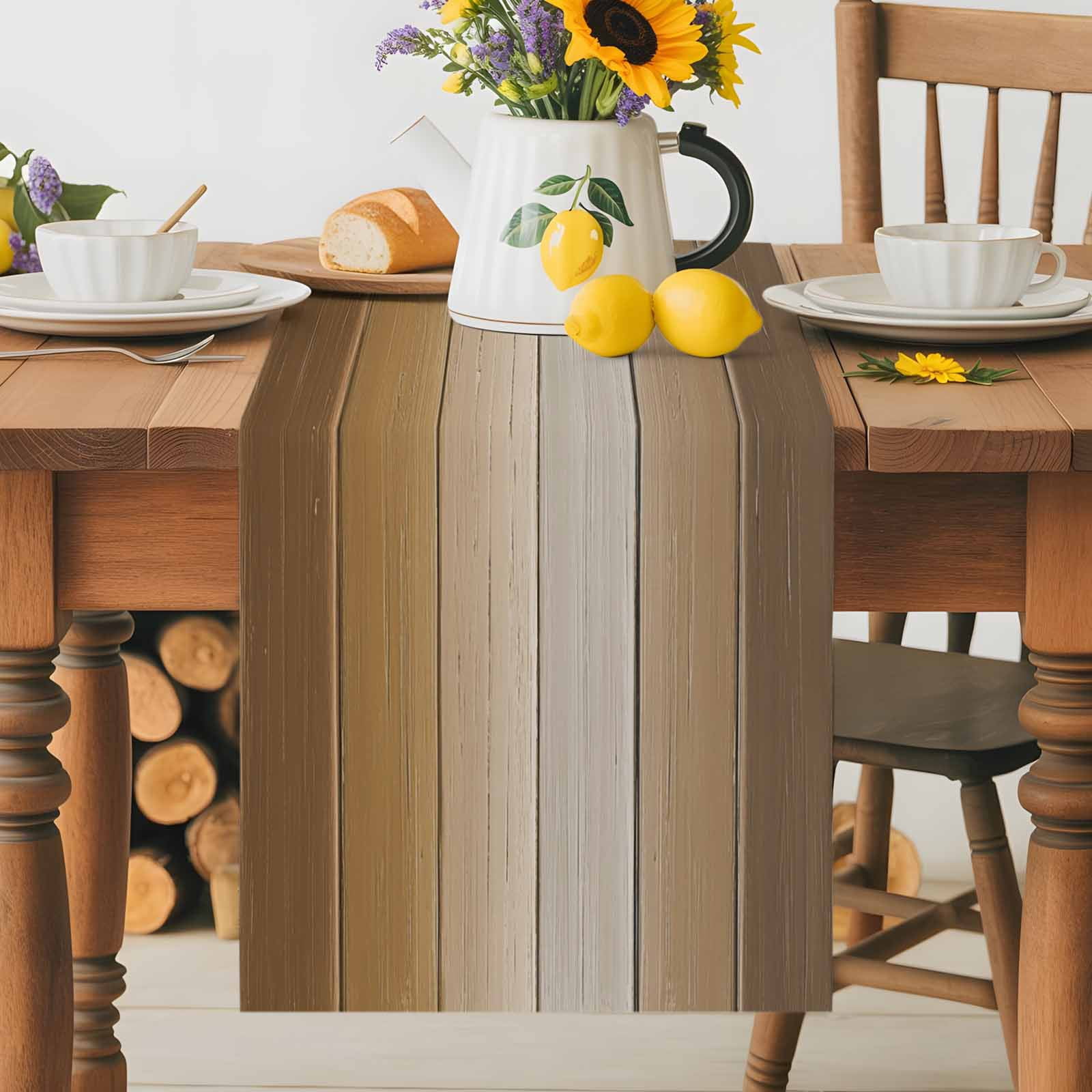 Burlap Table Runner 60 Inches Long, Farm Brown Wood Board Non-Slip ...