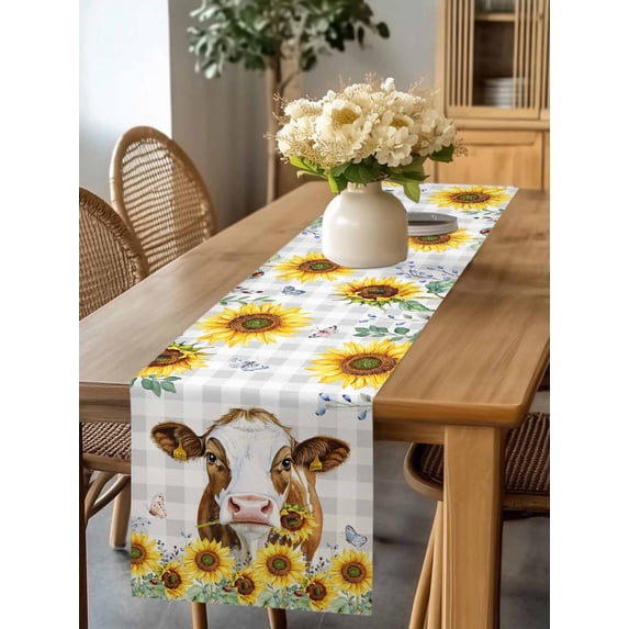 Burlap Table Runner 60 Inches Long, Farm Cow Sunflower Flower Non-Slip ...