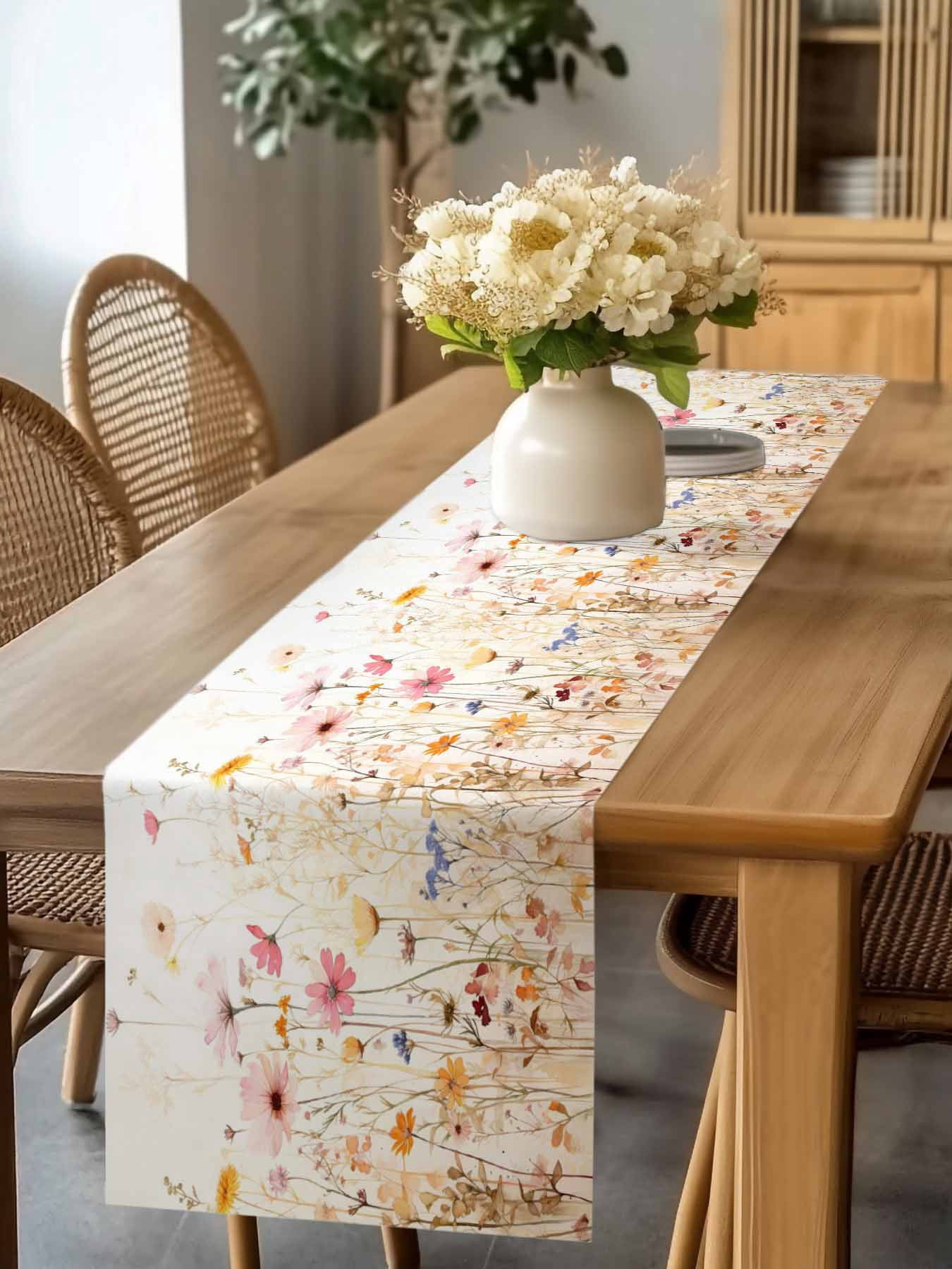 Burlap Table Runner 60 Inches Long, Farm Flowers Leaves Plant Non-Slip ...