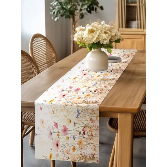Burlap Table Runner 60 Inches Long, Farm Flowers Leaves Plant Non-Slip ...