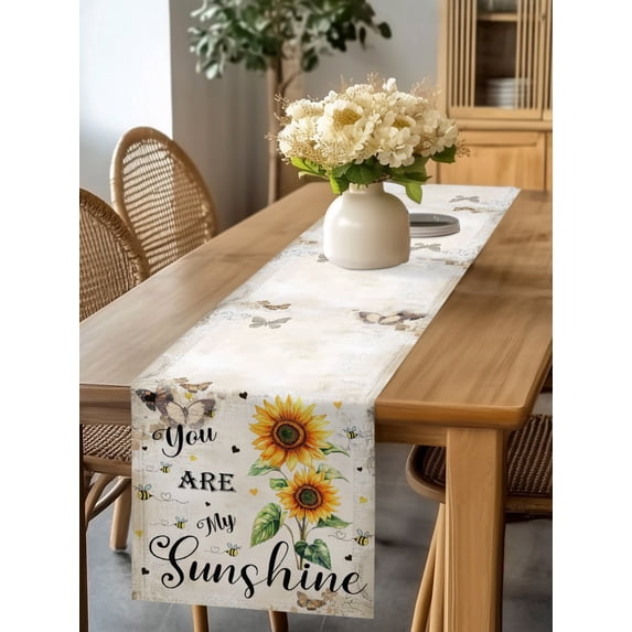 Burlap Table Runner 60 Inches Long, Farm Sunflowers Butterfly Non-Slip ...