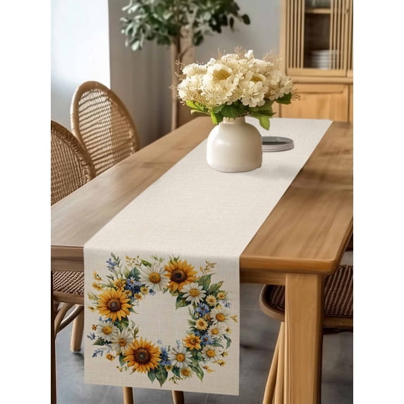 Burlap Table Runner 60 Inches Long, Farm Sunflowers Daisy Non-Slip ...