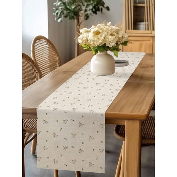 Burlap Table Runner 60 Inches Long, Farm Vintage Watercolor Flowers Non ...