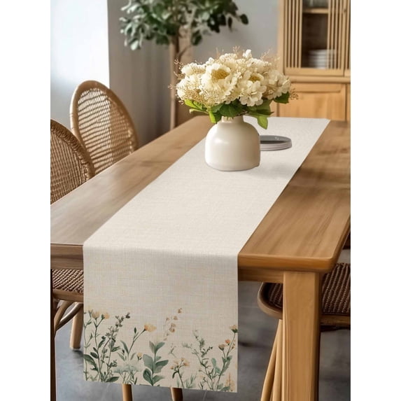 Burlap Table Runner 60 Inches Long, Farm Watercolor Flower Leaves Non ...