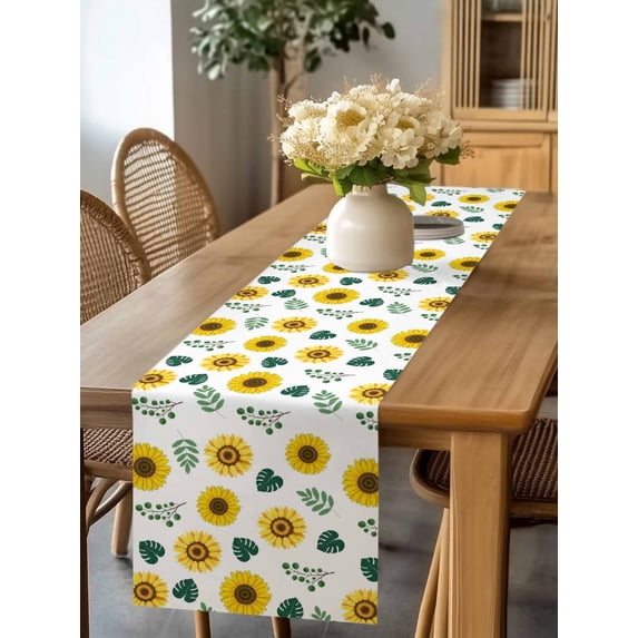Burlap Table Runner 60 Inches Long, Farm Yellow Sunflower Leaves Non ...