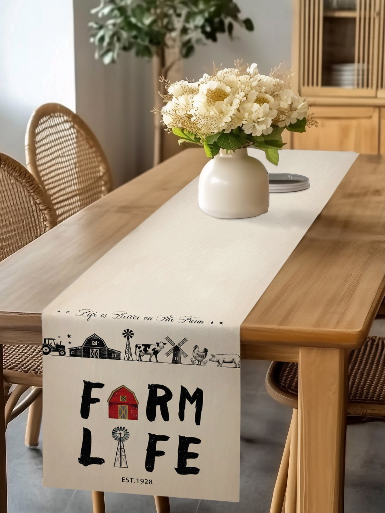 Burlap Table Runner 60 Inches Long, Farmhouse Barn Animal Cow Chicken ...