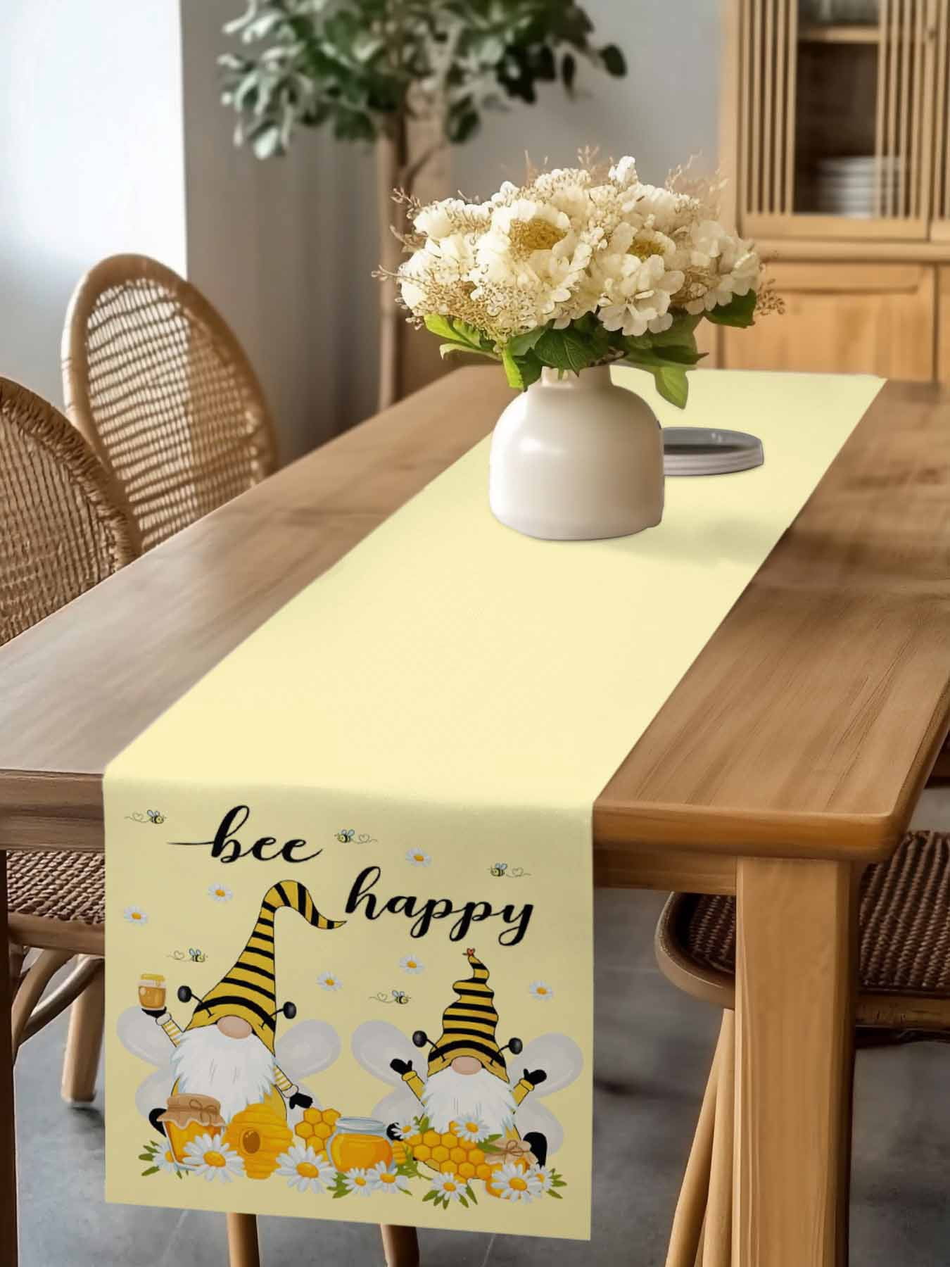 Burlap Table Runner 60 Inches Long, Farmhouse Gnome Honey Bee Non-Slip ...