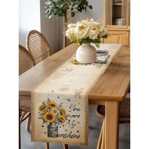 Burlap Table Runner 60 Inches Long, Farmhouse My Sunshine Sunflower Bee ...