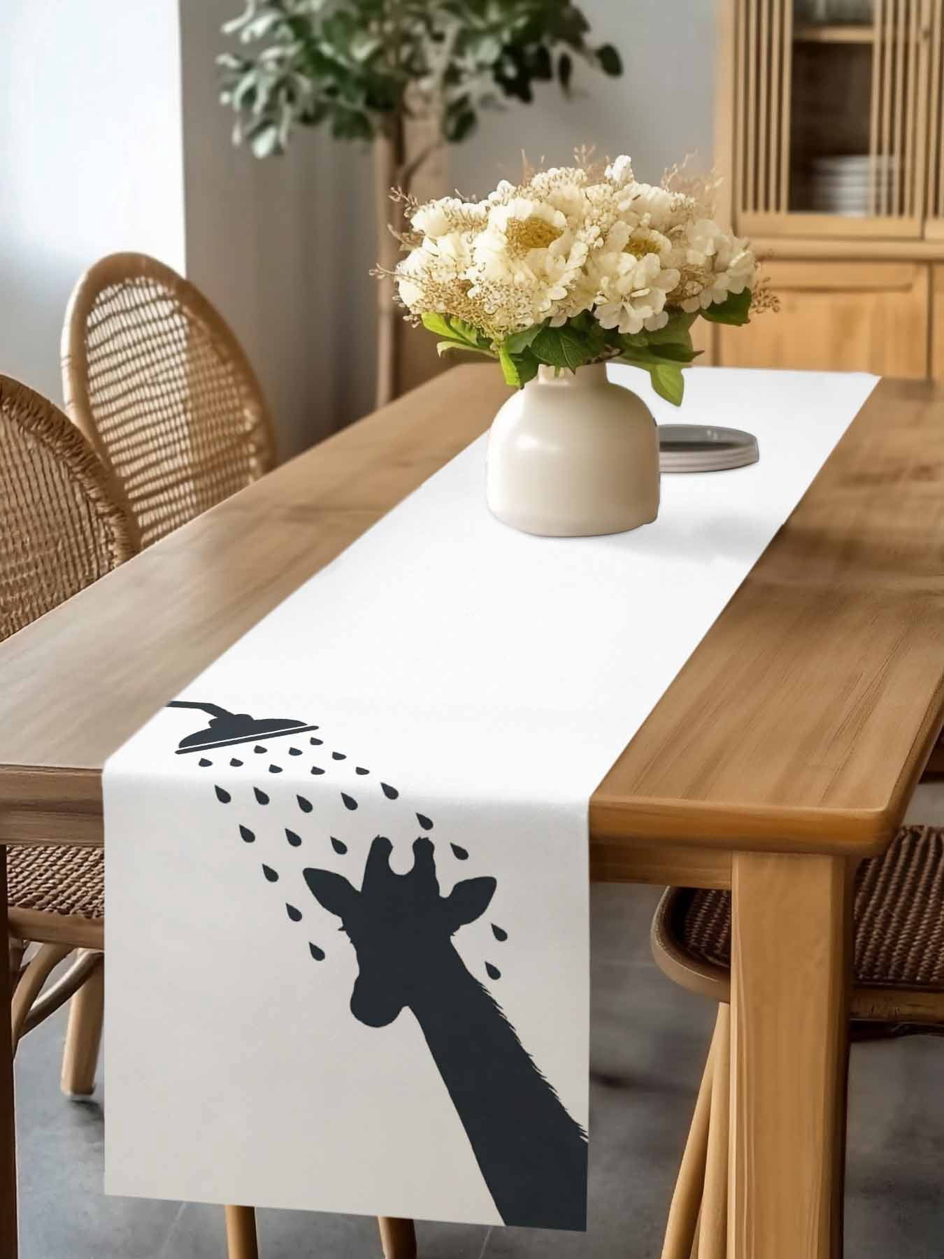 Burlap Table Runner 60 Inches Long, Funny Giraffe Cartoon Non-Slip ...
