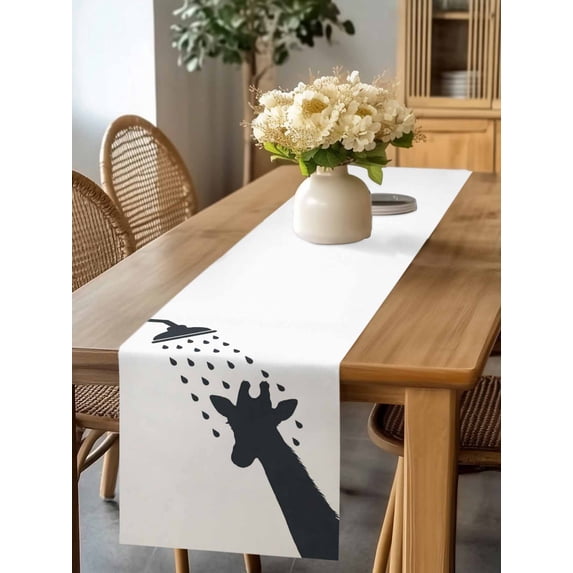 Burlap Table Runner 60 Inches Long, Funny Giraffe Cartoon Non-Slip ...