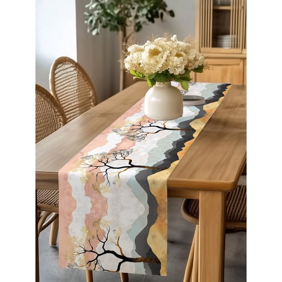 Burlap Table Runner 60 Inches Long, Golden Tree Leaves Gradient Peak ...