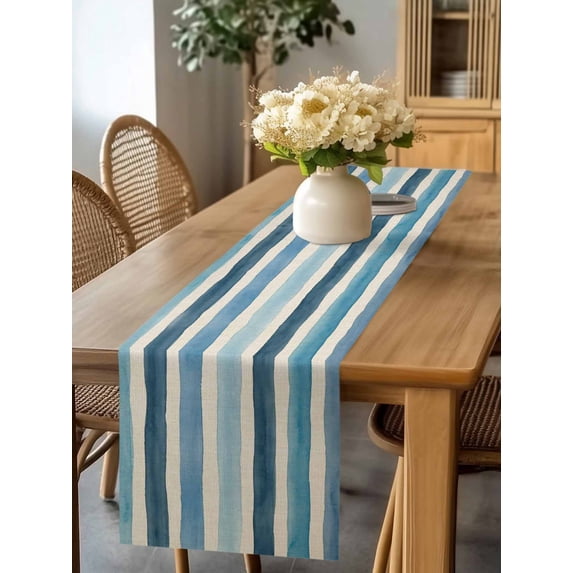 Burlap Table Runner 60 Inches Long, Gradient Blue Stripes Farmhouse Non ...