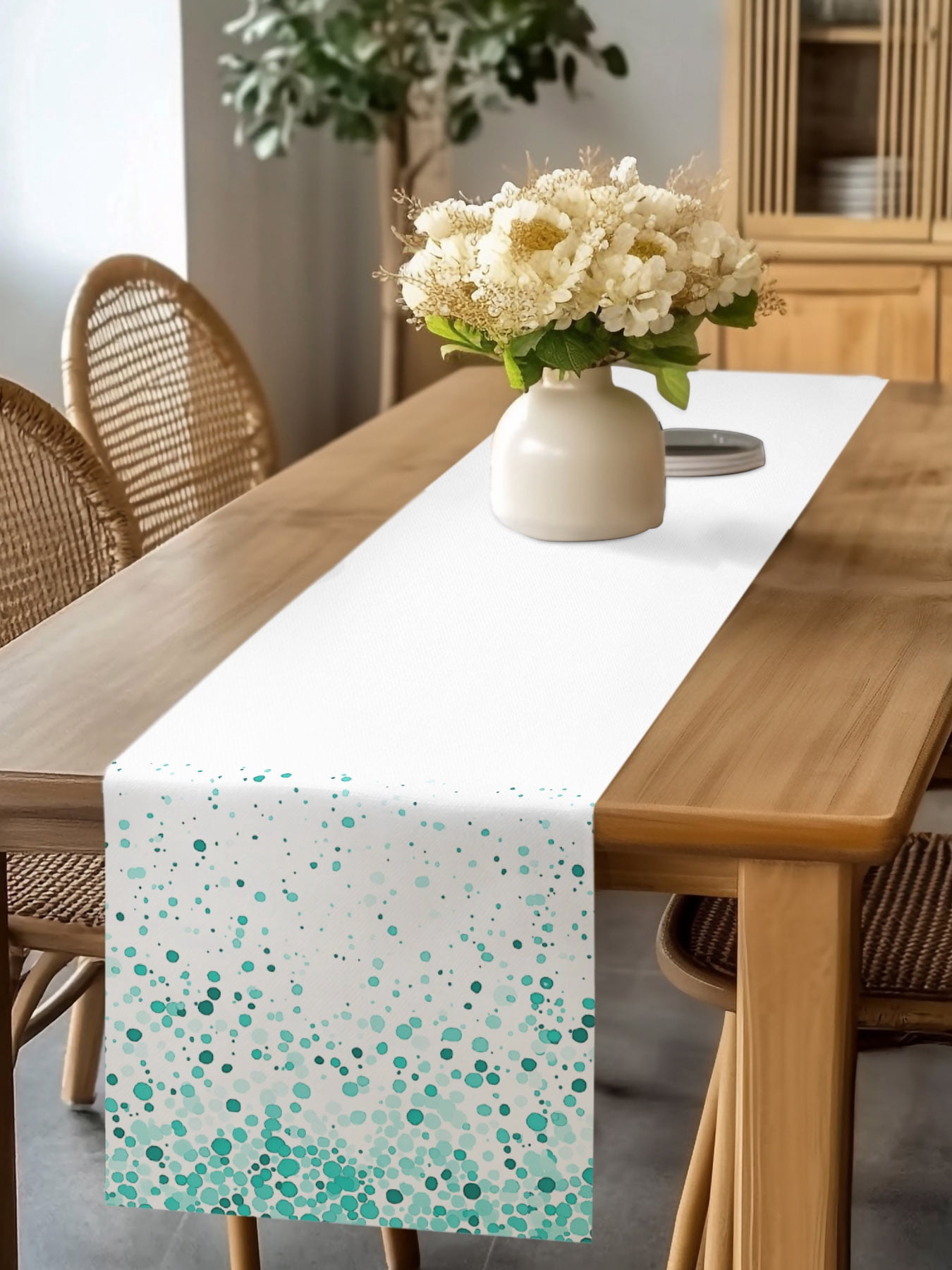 Burlap Table Runner 60 Inches Long, Gradient Watercolor Polka Dot Non ...