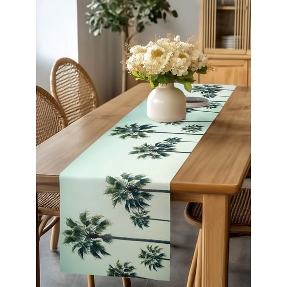 Burlap Table Runner 60 Inches Long, Green Coconut Tree Tropical Plant ...