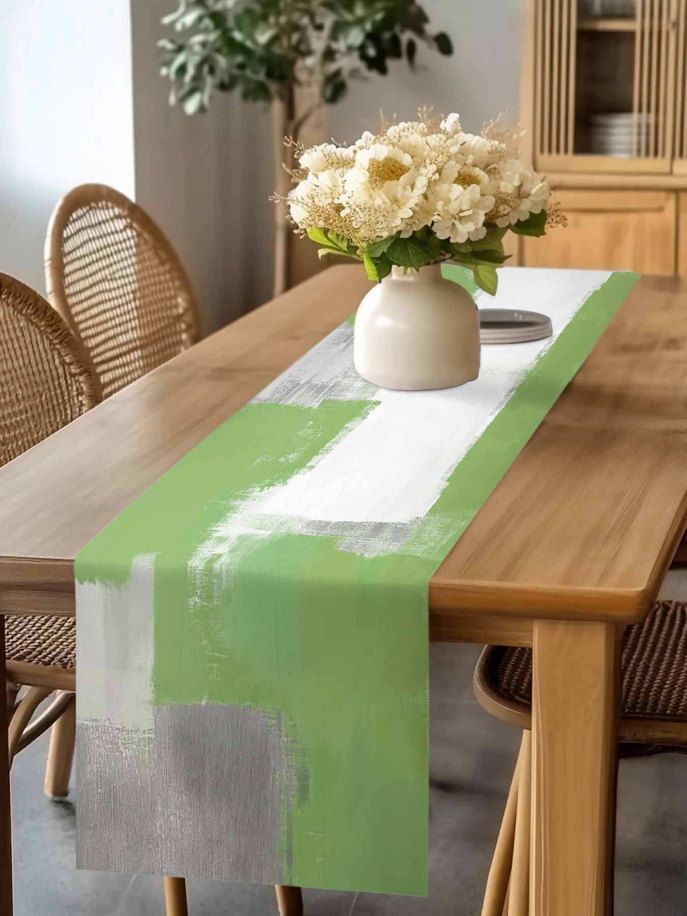 Burlap Table Runner 60 Inches Long, Green Gradient Color Block Non-Slip ...
