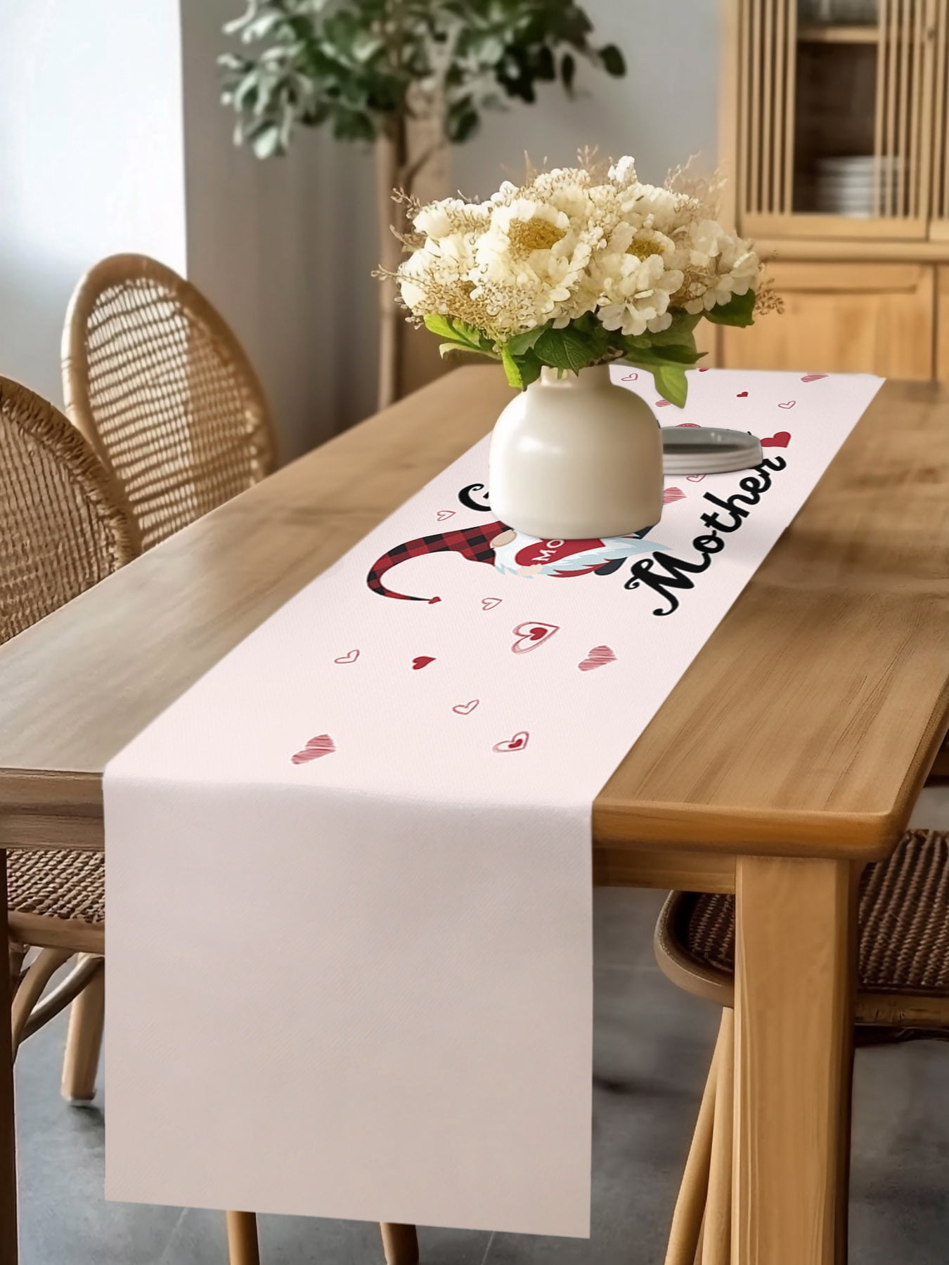 Burlap Table Runner 60 Inches Long, Happy Mother's Day Love Hearts with ...