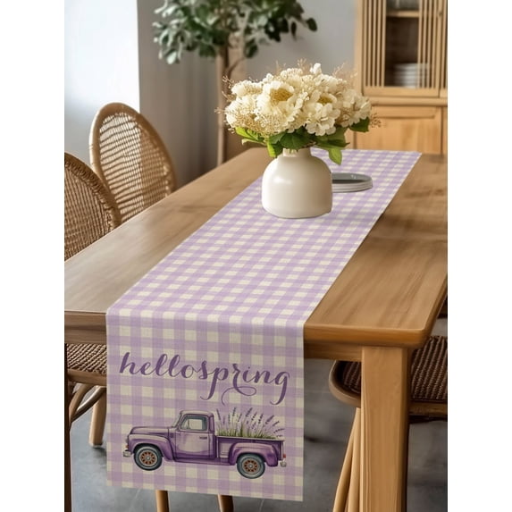 Burlap Table Runner 60 Inches Long, Hello Spring Purple Farm Truck ...
