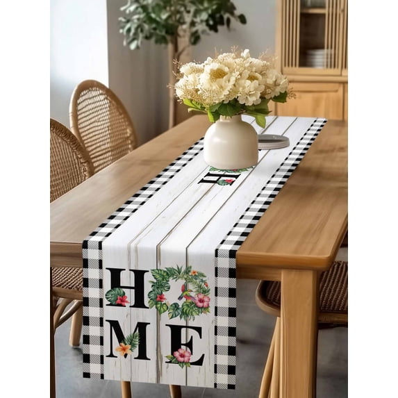 Burlap Table Runner 60 Inches Long, Home Words Flowers Humpbirds Non ...