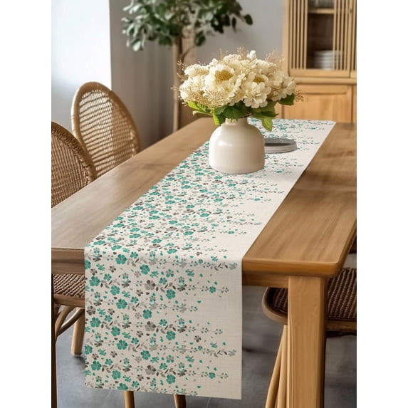 Burlap Table Runner 60 Inches Long, Idyllic Farm Teal Grey Flower ...