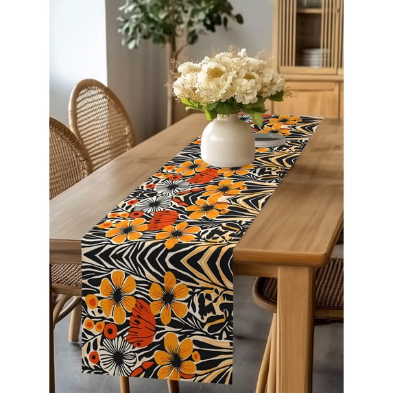 Burlap Table Runner 60 Inches Long, Impressionism Style Flowers Non ...