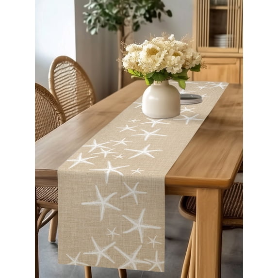 Burlap Table Runner 60 Inches Long, Marine Starfish on Retro Burlap Non ...