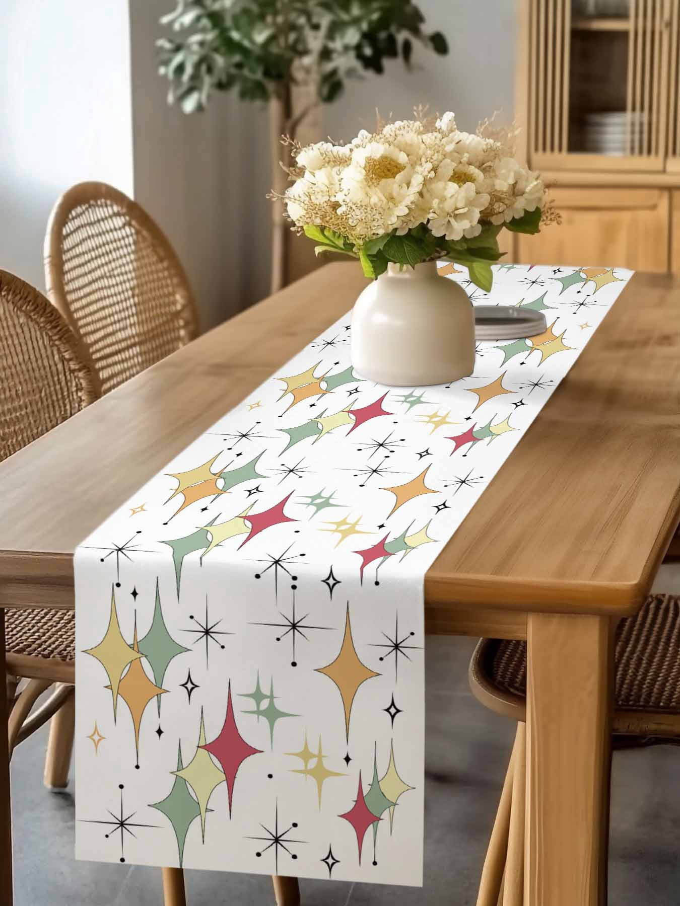 Burlap Table Runner 60 Inches Long, Mid-Century Abstract Non-Slip ...