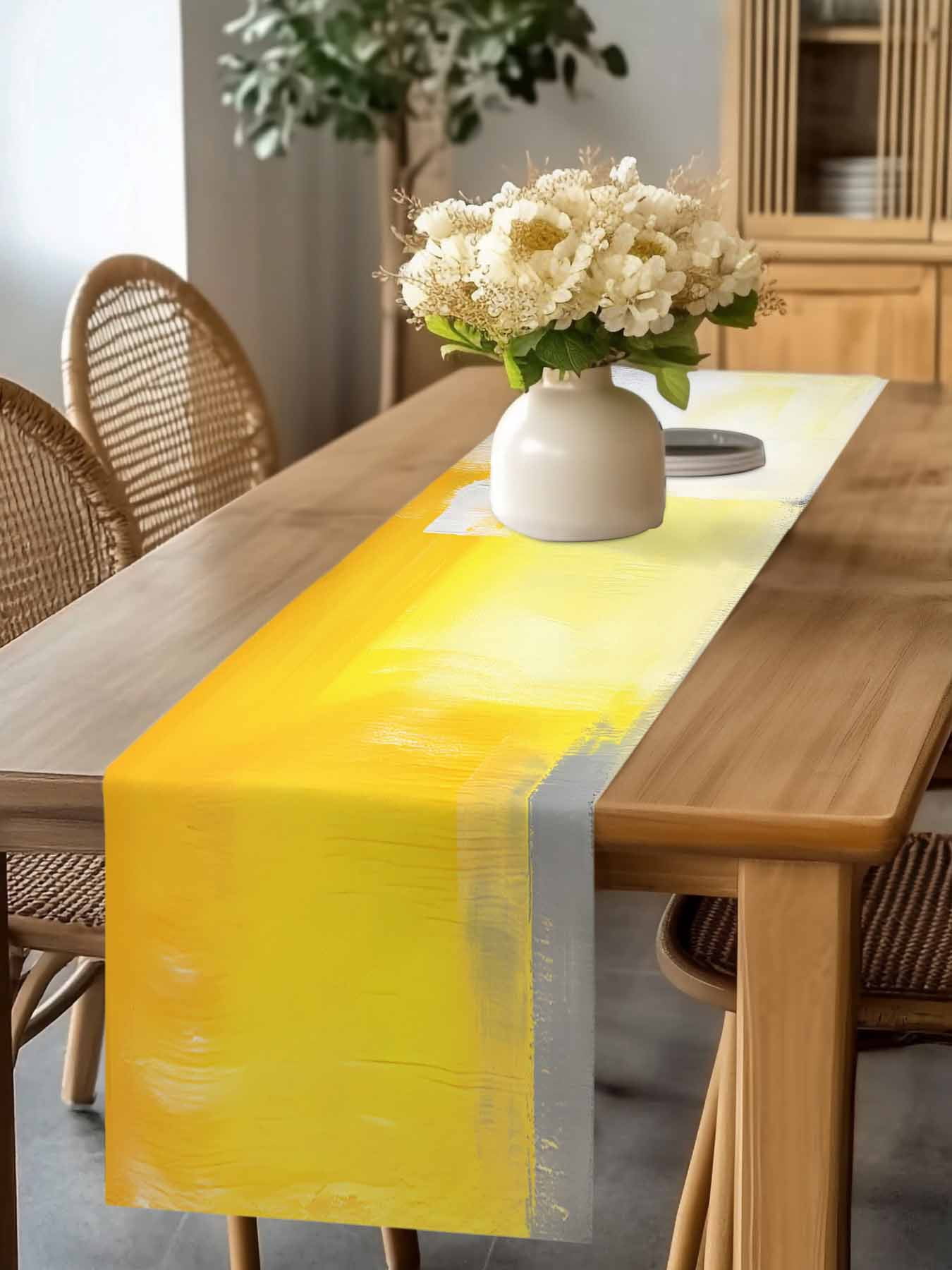 Burlap Table Runner 60 Inches Long, Minimalist Grey Yellow Color Block ...