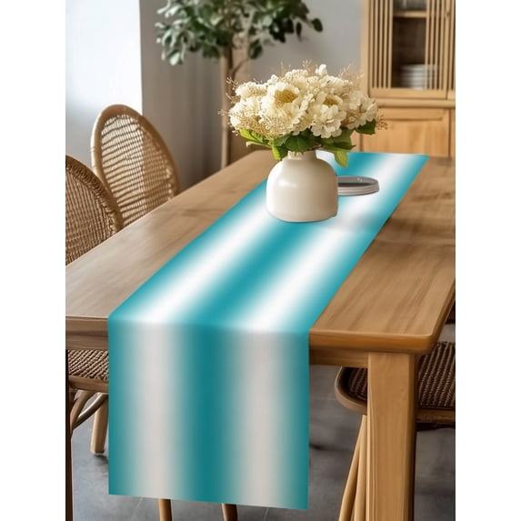 Burlap Table Runner 60 Inches Long, Minimalist Teal Ombre Stripe ...