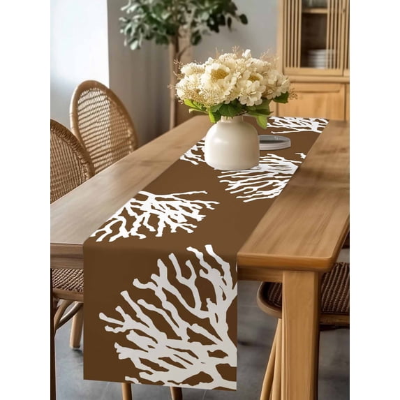 Burlap Table Runner 60 Inches Long, Modern Abstract White Ocean Coral ...