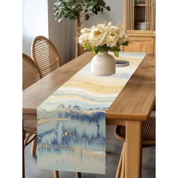 Burlap Table Runner 60 Inches Long, Modern Fluid Art Marble Texture Non ...