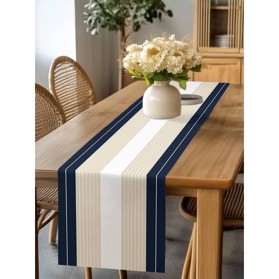 Burlap Table Runner 60 Inches Long, Modern Navy Blue Khaki Stripe Non ...