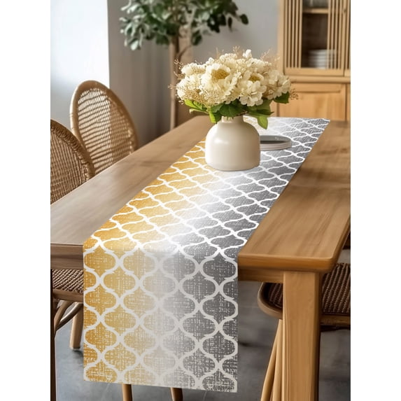 Burlap Table Runner 60 Inches Long, Morocco Pattern Ombre Yellow Grey ...