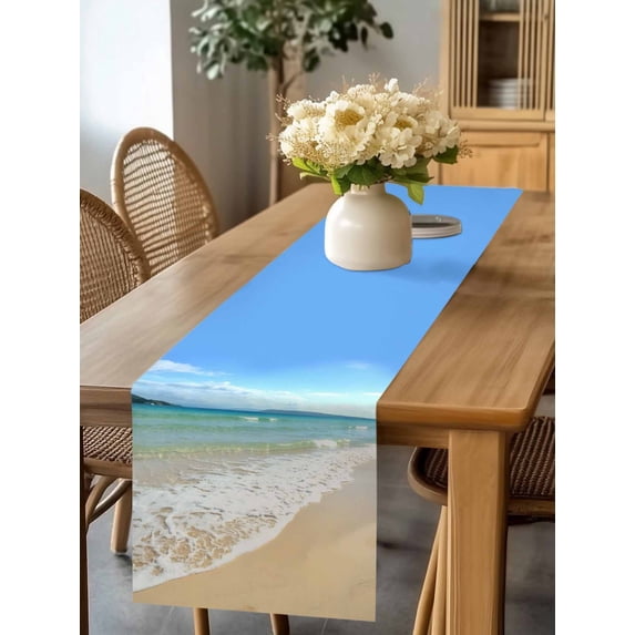 Burlap Table Runner 60 Inches Long, Nautical Ocean Beach Sea Wave ...