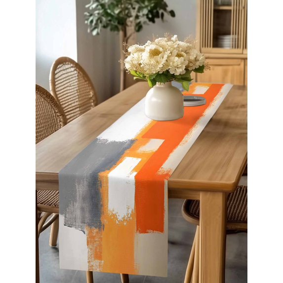 Burlap Table Runner 60 Inches Long, Orange Gradient Abstract Geometric ...