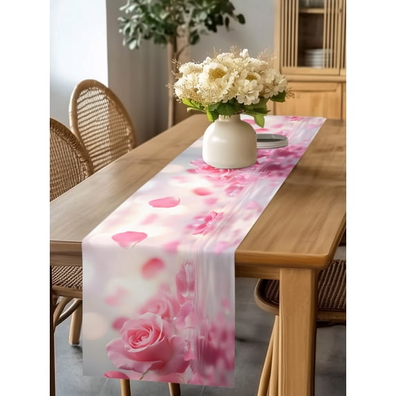 Burlap Table Runner 60 Inches Long, Pastoral Pink Rose Flower Non-Slip ...