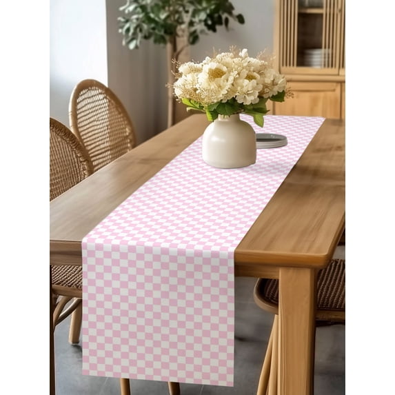 Burlap Table Runner 60 Inches Long, Pastoral Pink White Buffalo Check ...