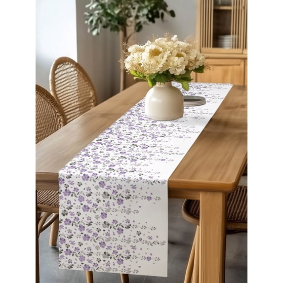 Burlap Table Runner 60 Inches Long, Pastoral Purple and Grey Flowers ...