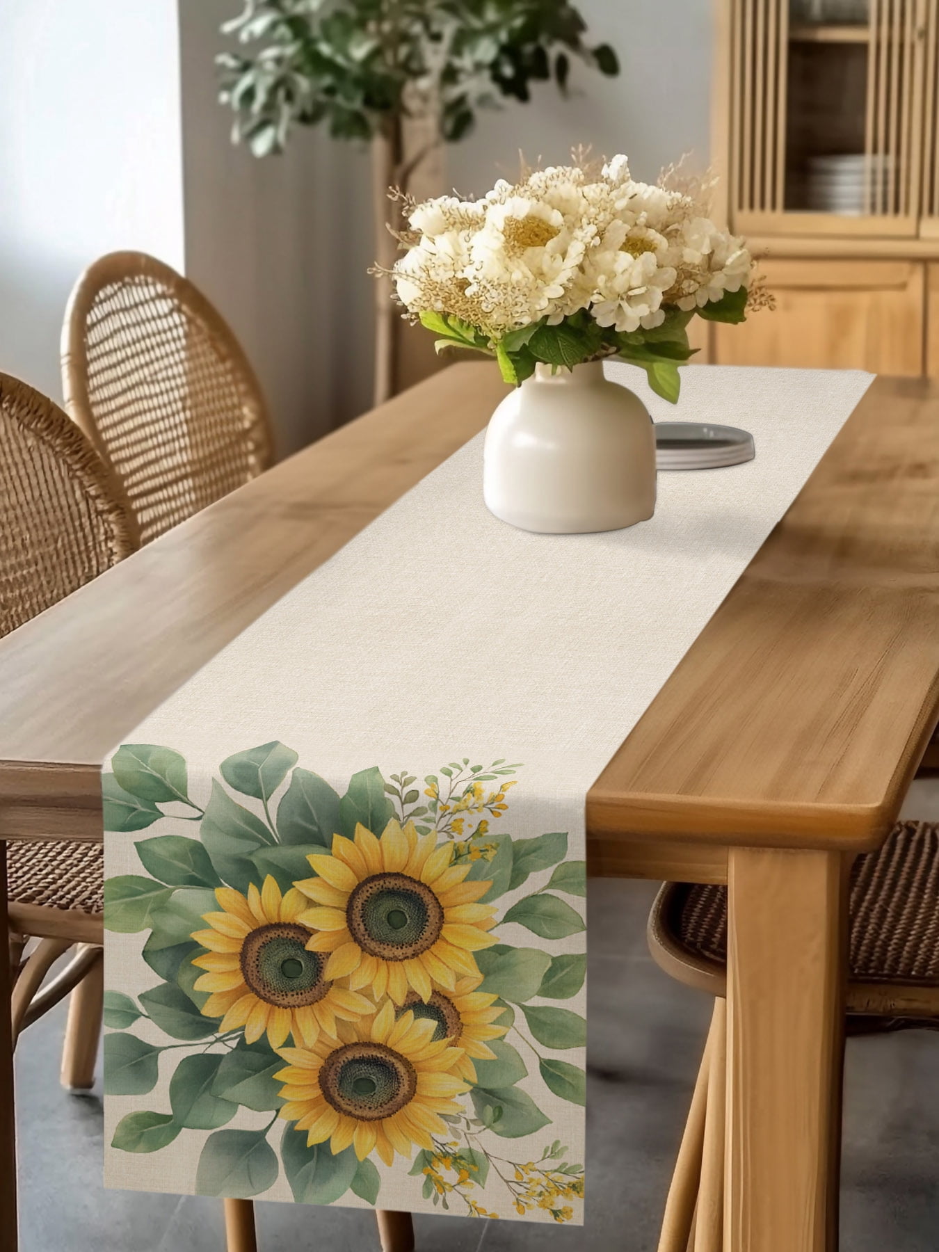Burlap Table Runner 60 Inches Long, Pastoral Sunflower Retro Linen Non ...
