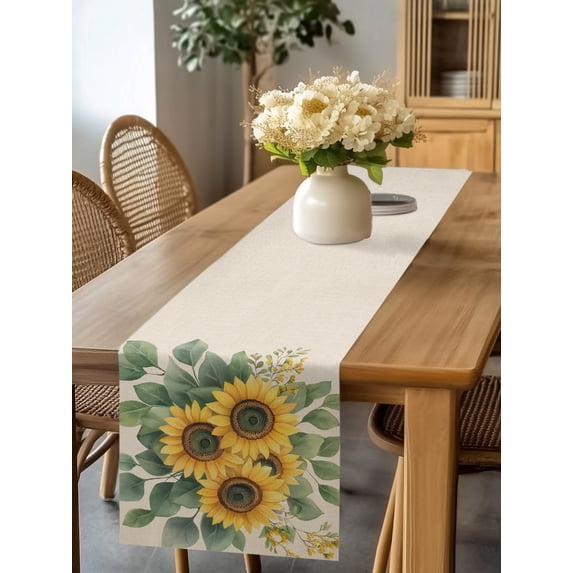 Burlap Table Runner 60 Inches Long, Pastoral Sunflower Retro Linen Non ...
