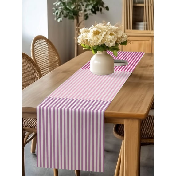 Burlap Table Runner 60 Inches Long, Purple Pink Yellow Striped Non-Slip ...
