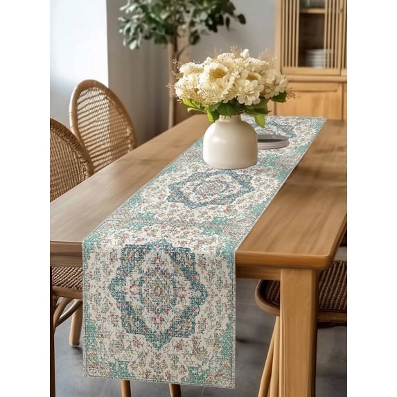 Burlap Table Runner 60 Inches Long, Retro Flower Medieval Style Non ...